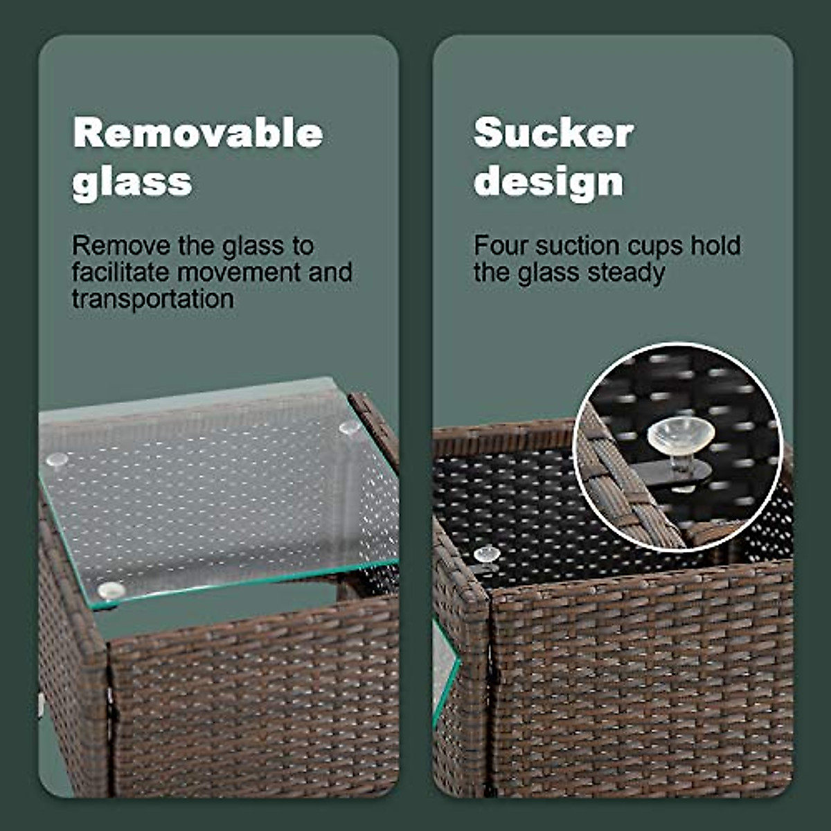 3 Pieces Patio Furniture Set Outdoor Wicker Bistro Set Rattan Chair w/ Thickened Cushions & Table Conversation Sets Patio Sofa Wicker Table Set for Yard Backyard Lawn Porch Poolside Balcony, Khaki