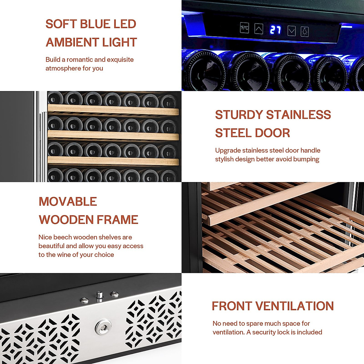 Empava 24" Refrigerator 127 Bottles Single Zone Built in or Freestanding Compressor Fridge Chiller Wine Cooler with Wood Shelves, 24 Inch, Stainless Steel