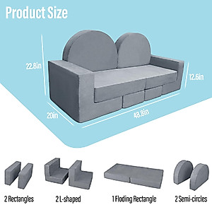 LEBENGURU Modular Toddler Foam Sofa, 7PCS Kids Play Couch for Playroom Bedroom, Child Nugget Couch Furniture for Teens, Sectional Sofa Gift for Imaginative Boys and Girls