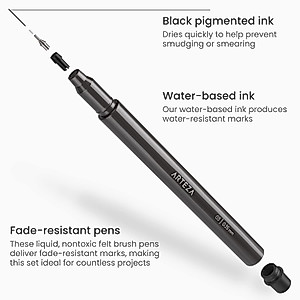 ARTEZA Micron Pens, Set of 10 Black Ink Archival Fineliners, Quick-Dry, Assorted Sizes Calligraphy Pens from 0.2mm to 7.9mm