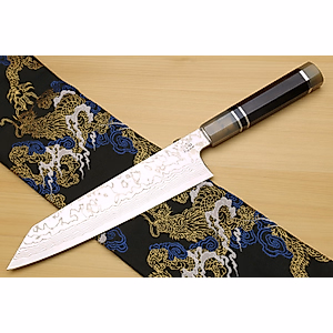 Yoshihiro Hayate ZDP189 Suminagashi Super High Carbon Stainless Steel Kiritsuke Knife Octagonal Ebony Wood Handle with Triple Ring (8.25" (210mm))