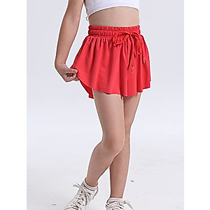 Heyielda Flowy Shorts for Teen Girls Athletic Gym Running Biker Shorts Preppy Youth Butterfly Shorts（Red-S）