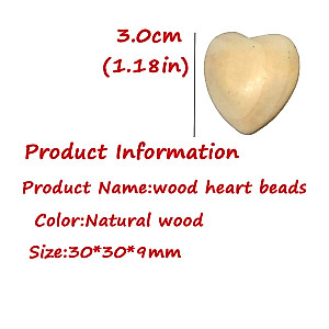 10pcs 30mm Unfinished Wood Hearts Beads with Holes Natural Heart Shape Wooden Bead for Bracelet Handing Materials DIY Beading Accessories (1.18in 10pcs)
