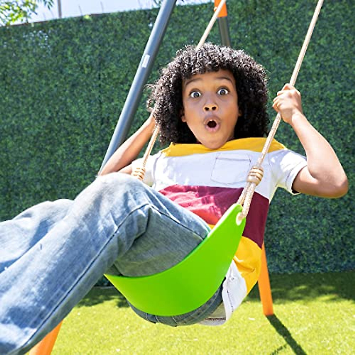 Jungle Warrior Anaconda Metal Swing Set with 45" Saucer Swing, 2 Sling Swings, Rock Climbing Wall and 5ft Slide with Slide