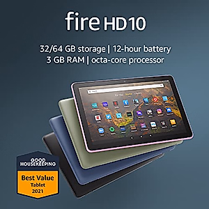 Amazon Fire HD 10 tablet, 10.1", 1080p Full HD, 32 GB, latest model (2021 release), Olive