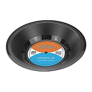 ARTIBETTER Retro Vinyl Bowl Plastic Vintage Original Lp Record Pattern Fruit Bowl Food Dessert Appetite Dish for Home Restaurant Wedding Party
