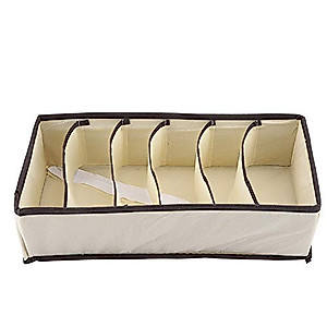 Portable Foldable Storage Box Sock Underwear Drawer Organizer Dividers Wardrobe Clothes Organizer Drawer Divider Separator (Beige 6 grids)