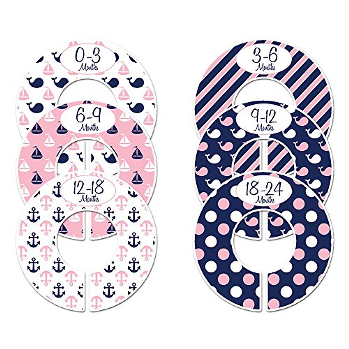 C136 Baby Girl Nursery Closet Clothing Size Divider Pink Nautical Set of 6 Fits 1.25 Inch Rod
