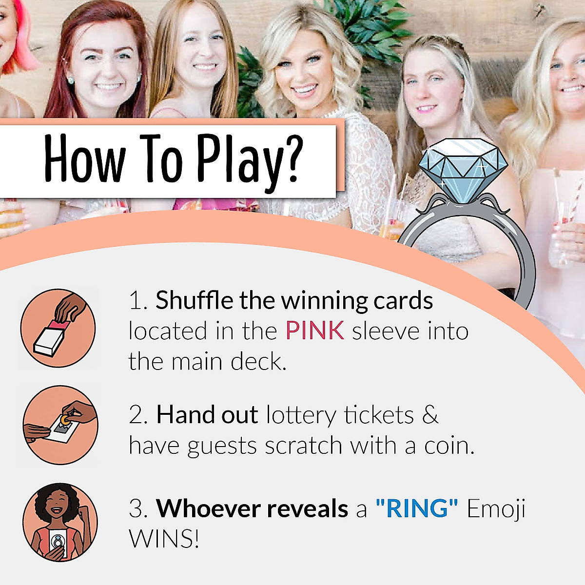 COTIER BRAND Who Has The Ring Bridal Shower Scratch Off Game - Hilarious Losing Phrases on Ticket Cards - Easy to Play - Funny Wedding Shower or Fun Engagement Party Game Idea for 30 Guests