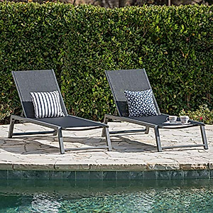Christopher Knight Home Myers Outdoor Mesh Chaise Lounges with Aluminum Frame, 2-Pcs Set, Black Mesh / Grey