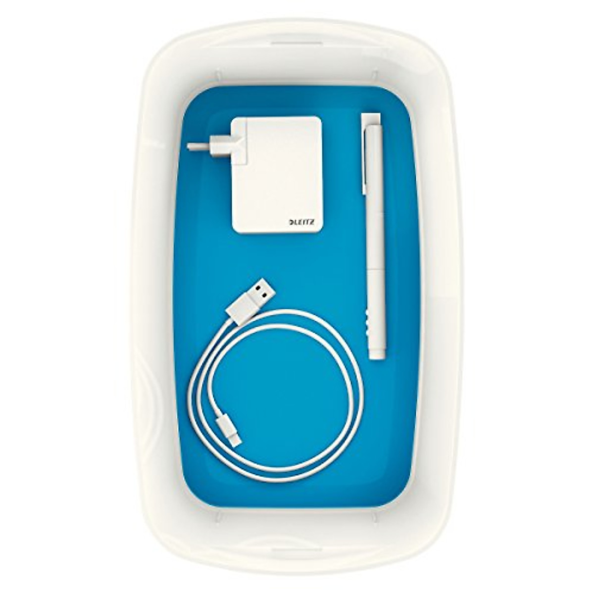 Leitz A5 MyBox Small with Lid, Storage Box for Home and Office, 5 L, High Gloss, Plastic, White/Blue Metallic;MyBox