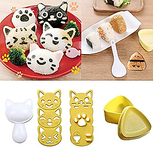 Cute Cat Rice Ball Molds 6 Sets Sushi Molds Bento Accessories Kits with 3PCS Vegetable Fruit Cutter Shapes and 1PC Gimbap Mold Triangle for Nori Rice Making DIY Bento Box Picnic Tools