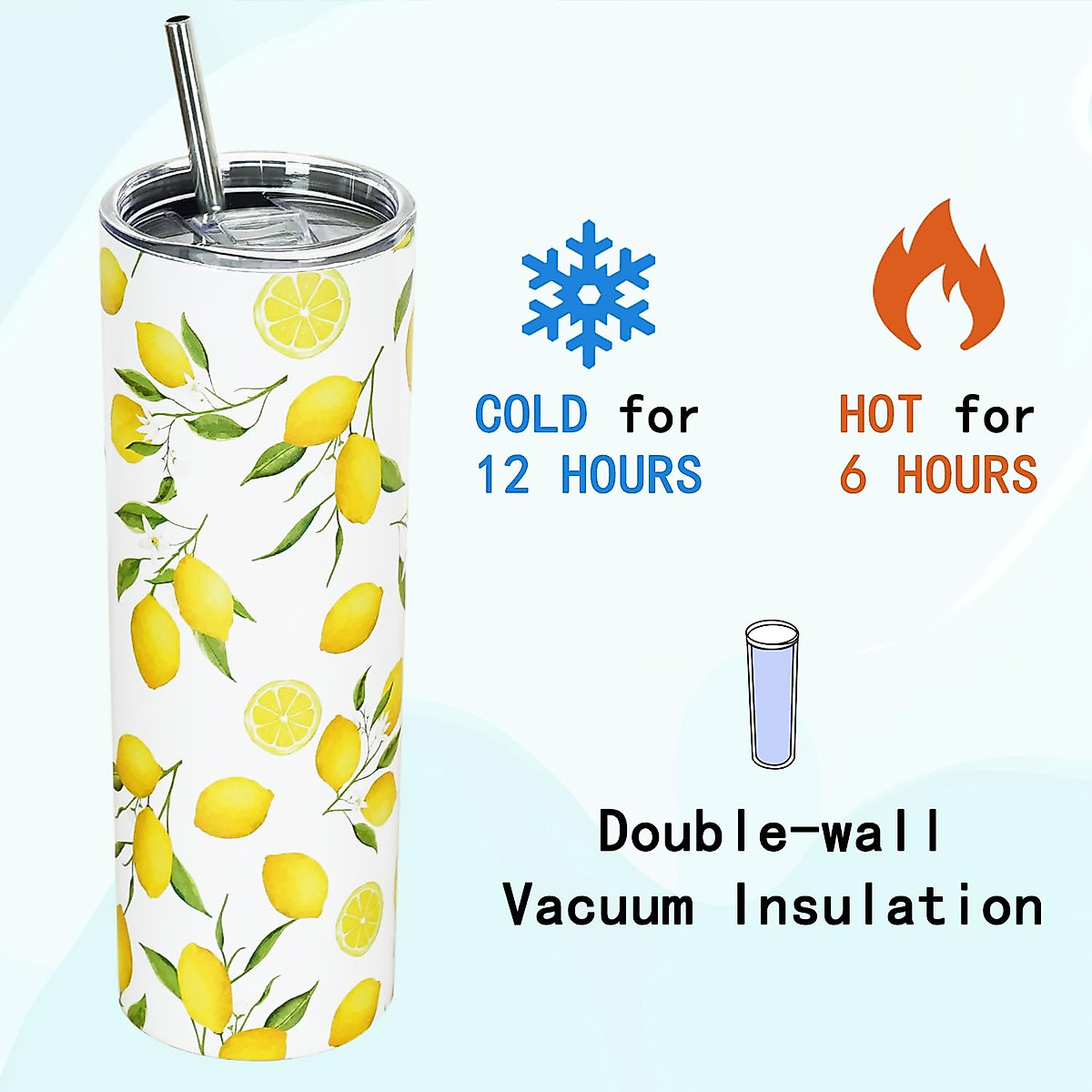 Yellow Lemon Tumbler 20 Oz, Summer Lemon Gifts for Women Girls, Lemon Tumbler Coffee Mug Cup Water Bottle Drinking Cup for Cold or Hot Drinks, Lemon Stuff Accessories Things