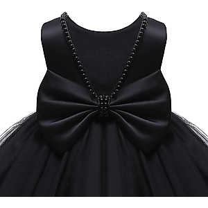 Baby Flower Girl Party Wedding Black Dress, Sleeveless Floor Length Tutu Tulle Dance Gown 12 Months 1st Birthday