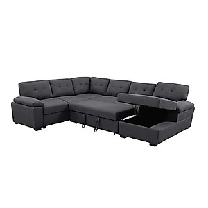 Pemberly Row 5-Seat Fabric Sleeper Sectional Sofa with Storage in Dark Gray