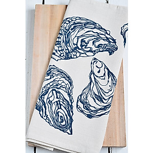 Tea Towel, Oyster Shell, Navy Blue, Nautical, Organic Cotton, Hand Screen Printed, Flour Sack Dish Towel, Sweet Housewarming Gift, Natural