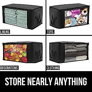 Gorilla Grip Large Capacity 4 Pack Clothes Storage Bag Organizer, 90L, Reinforced Handles, Thick Fabric for Blankets, Bedding, Clothing, Foldable Zipper Container Bags, Clear Window Closet Totes Black