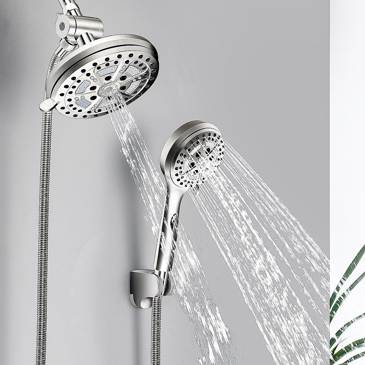 Shower Head With Handheld Combo, 7 Inch High Pressure Rainfall Showerhead With Hand Held 60 Inch Hose for Bath - One Click for High Pressure/Trickle Mode handheld Anti-leak Nozzles - Universal Fit