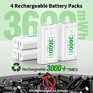 Rechargeable Battery Pack for Xbox One/Xbox Series X|S, 4 x 3600mWh Batteries Xbox One Controllers, Xbox Series Controller Batteries with Charger Station for Xbox One/One S|X/Elite, 1500mAh=3600mWh