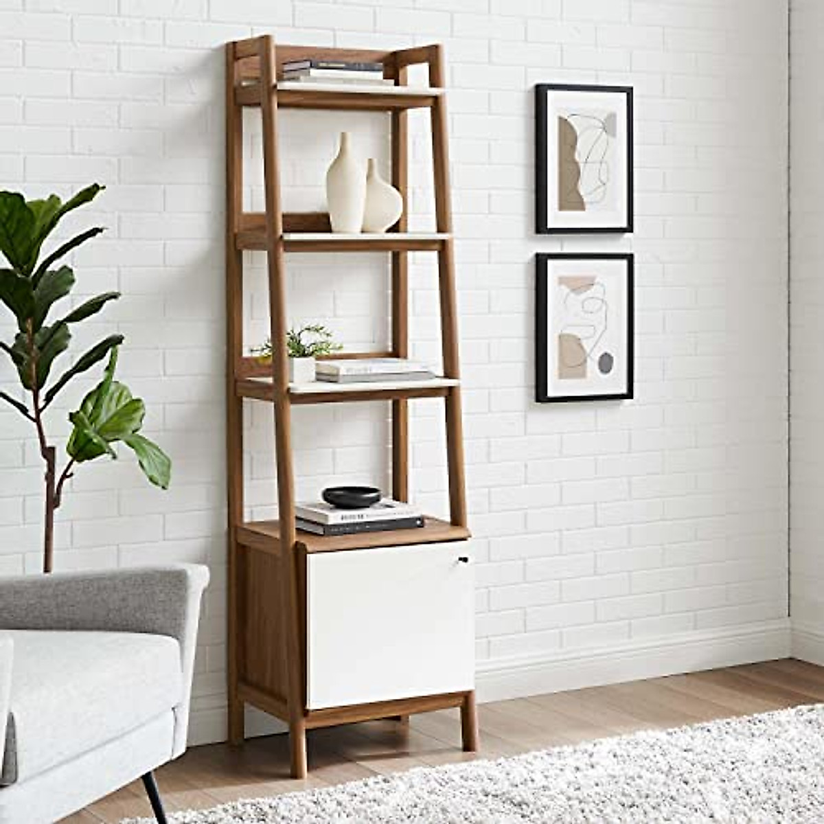 Modway Bixby Bookshelf Display Case, 21 Inch, Walnut White