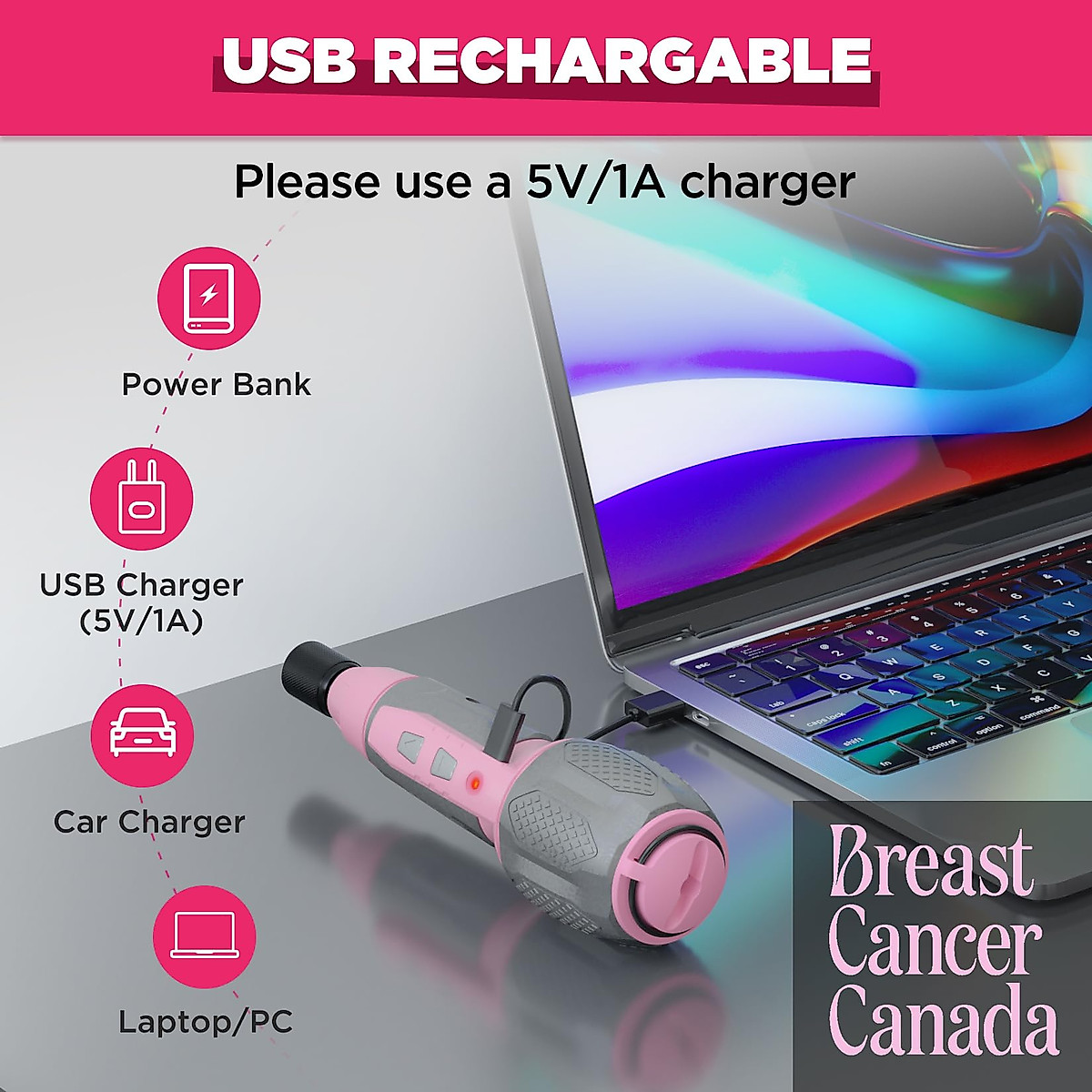 WORKPRO Electric Cordless Screwdriver Set - 4V USB Rechargeable Lithium-ion Battery Screwdriver Kit with LED Light - Small Screwdriver with 7pcs Bits for Home, Office, Apartment - Pink Ribbon