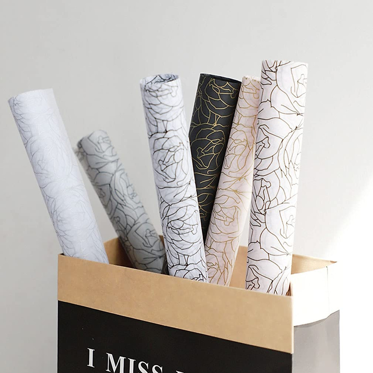 FWSA WRAPS Korean Tissue Paper for Flowers Bouquet Inside Lining Paper Shoes Clothes Packaging Supplies 28 sheets/bag 19.7 x 27.5 inches (4 Black and White)