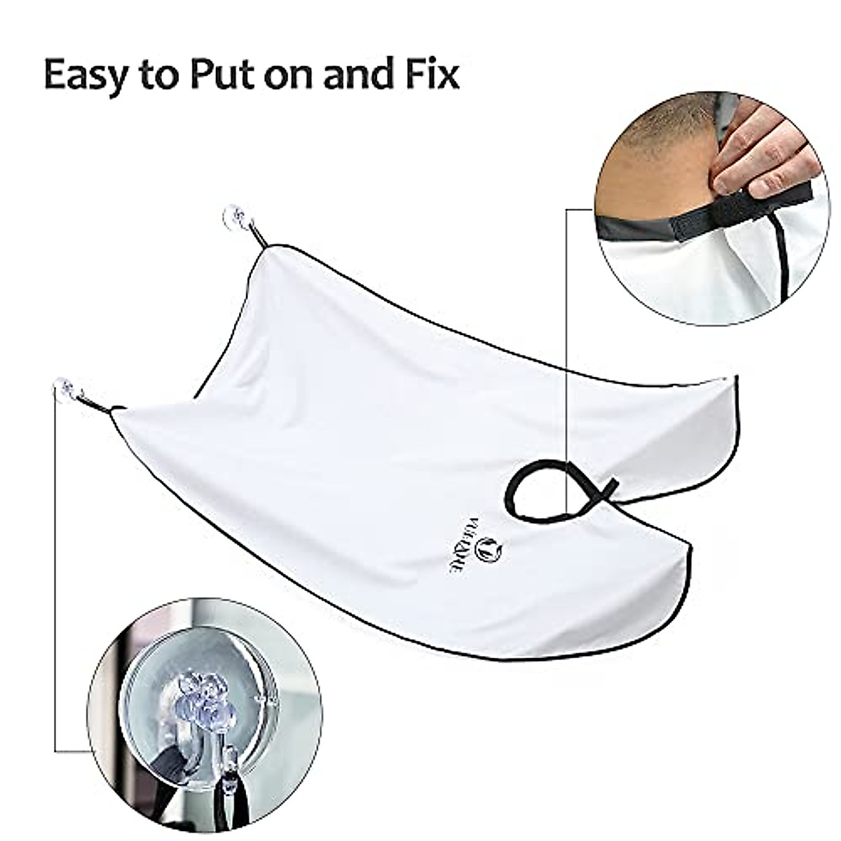 Beard Bib, Men's Beard Hair Catcher for Shaving Trimming, Non-Stick Beard Trimming Catcher Bib, Beard Bib Apron for Men with Strong Suction Cups, Grooming Gifts for Husband Dad, White