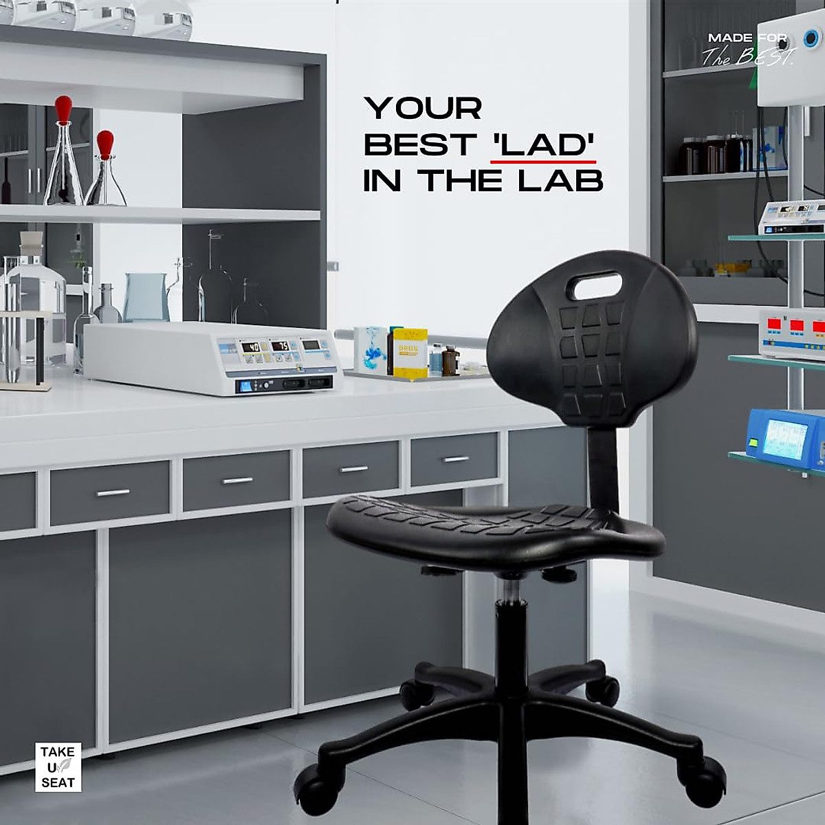 TAKE UR SEAT Ultimate All Purpose Stool, Heavy Duty, Built and Shipped Within 24 Hours, Desk Height 16-21", Great for Medical, Lab, Cleanroom, Spa, Salon, Office, Shop, Garage (Nylon)