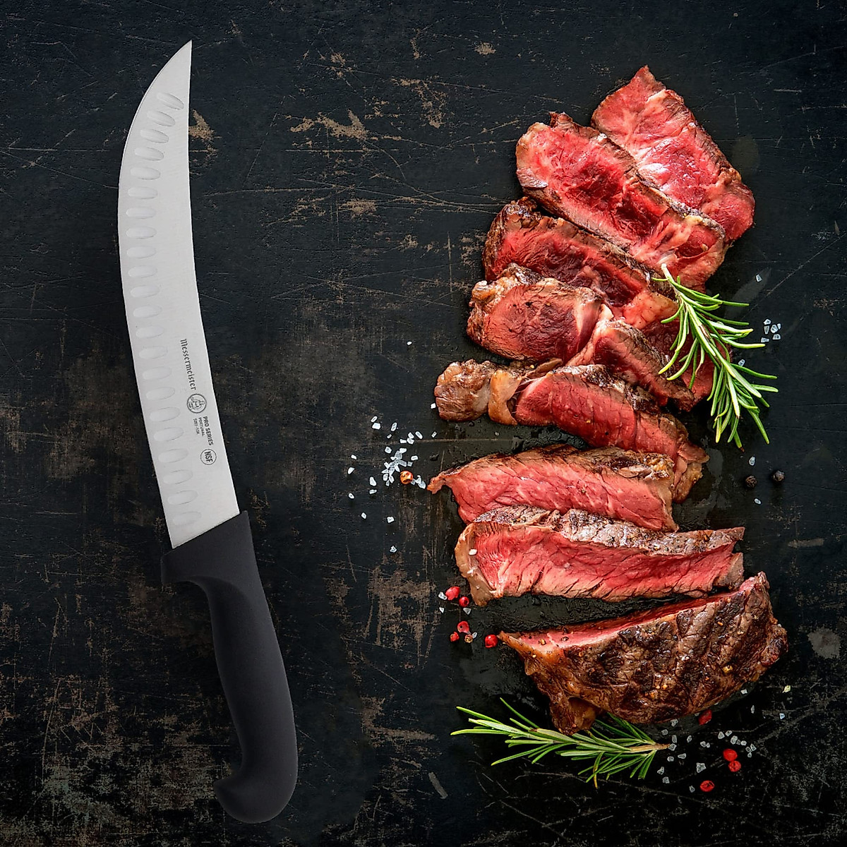 Messermeister Pro Series 10” Kullenschliff Scimitar Knife - German X50 Stainless Steel & NSF-Approved PolyFibre Handle - 15-Degree Edge, Rust Resistant & Easy to Maintain - Made in Portugal