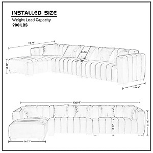JURMALYN 139" Modern Sectional Sofa for Living Room, Beige L-Shaped Upholstered Couch with Left Chaise, Large Velvet Sofa for Home Office -Beige