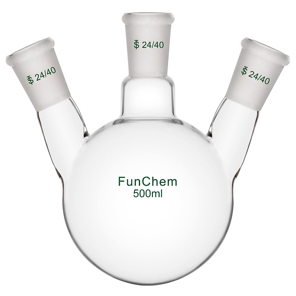 FunChem Three Necks Round Bottom Flask RBF, Glass 3-Neck Boiling Flask with 24/40 Standard Taper Outer Joint (500 mL)