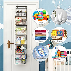 Fixwal 6-Shelf Over The Door Hanging Pantry Organizer Hanging Storage with Clear Plastic Pockets Behind The Door Storage Organizer with 3 Small PVC Pockets for Closet Bedroom Bathroom (Grey)