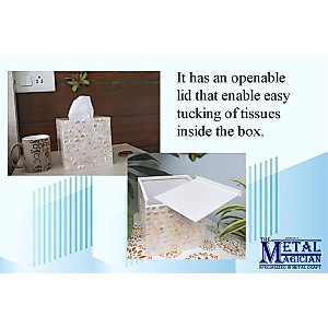 Square Tissue Holder – Decorative Tissue Box Cover is Finished in Beautiful Mother of Pearl by The Metal Magician