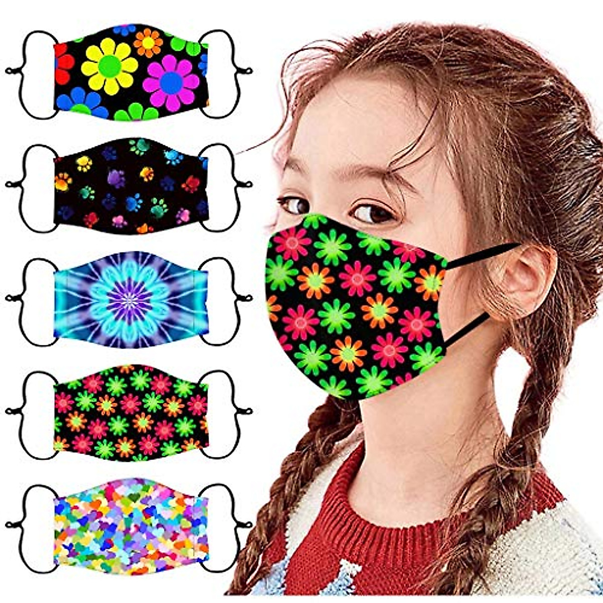 5Pcs Kids Adjustable Face_Mask Reusable Breathable Washable Cute Cloth Face Covering For Children Boys Girls Face_Mask
