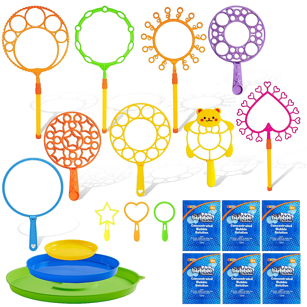 JOYIN Big Bubble Wands Set with with Tray, 21" Giant Bubble Wands Bulk for Kids, Summer, Outdoor Play Period & Birthday Party & Games, 6 Pcs Bubble Solution Suitable, Suitable for All Age People