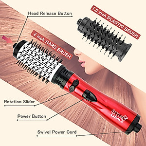Hot Air Brush Styler and Dryer,Rotating Hair Dryer Brush for Salon at Home,2-in-1 Electric Rotating Hair Curlyer Comb for Stylish Vibrant Curly Hair (Red)…