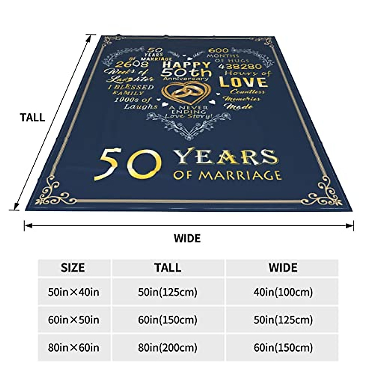 Mosslink Gifts for 50th Anniversary Blanket, 50th Golden Wedding Anniversary Couple Gifts for Dad Mom Grandparents, 50 Years of Marriage Throw Blankets Gift for Husband Wife 50"x60"