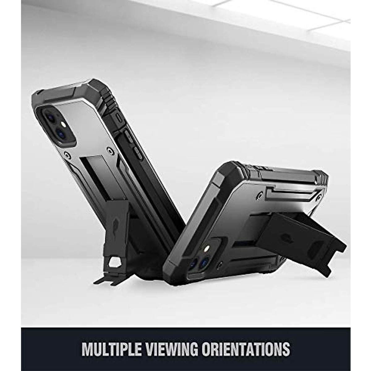 Poetic iPhone 11 Rugged Case with Kickstand, Full-Body Dual-Layer Shockproof Protective Cover, Built-in-Screen Protector, Revolution Series, for Apple iPhone 11 (2019) 6.1 Inch, Black