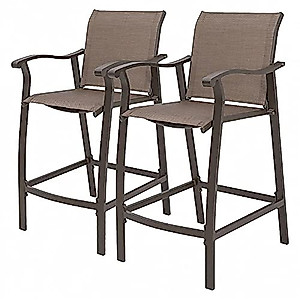 Crestlive Products Outdoor Counter Height Bar Stools Set of 2 Classic Patio Furniture Bar Chairs with Heavy Duty Aluminum Frame in Antique Brown Finish (Brown)