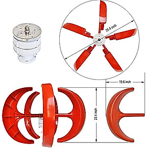 Pikasola Wind Turbine 200W max 220W 12V 5 Blade Wind Vertical Axis Generator 3 Phase AC Permanent Magnet Generator Wind Turbine Kit with Controller for Hybrid Wind Solar System