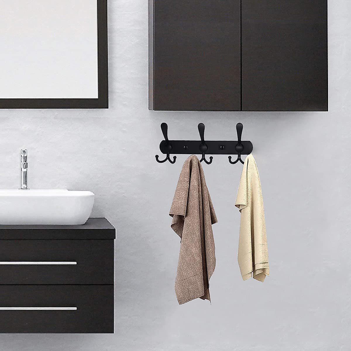 YUNISS Coat Rack Wall Mounted,3 Tri Stainless Steel Coat Hook for Coat Hat Robes Towel in Mudroom Entryway (Black, 1 Pack 3 Hook)