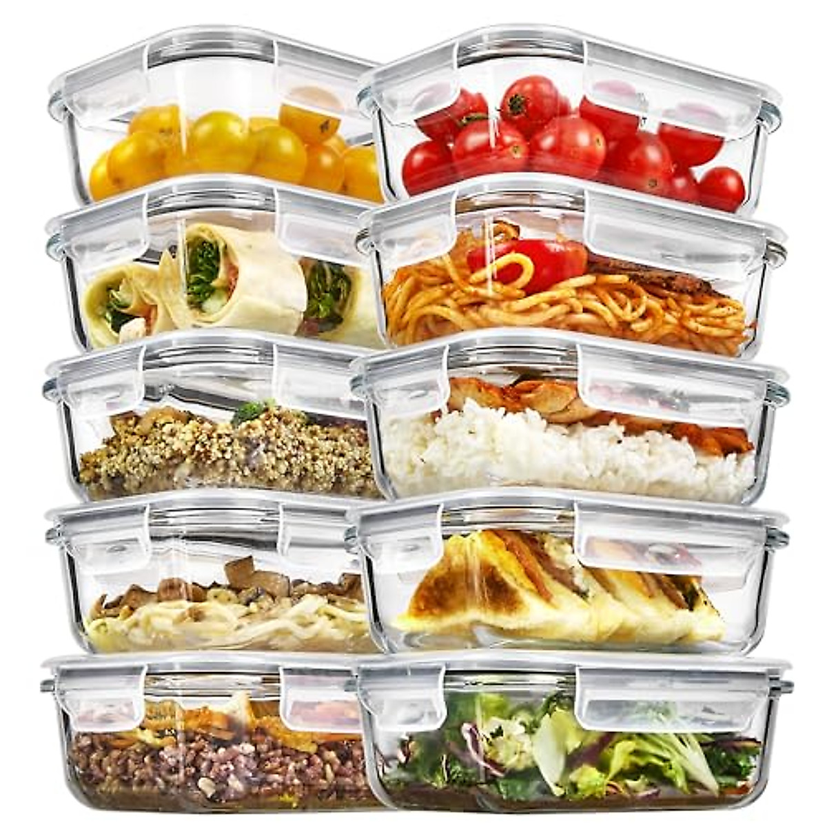 Vtopmart 10Pack 22oz Glass Food Storage Containers with Lids, Meal Prep Containers, Airtight Lunch Containers Bento Boxes with Snap Locking Lids for Microwave, Oven, Freezer and Dishwasher