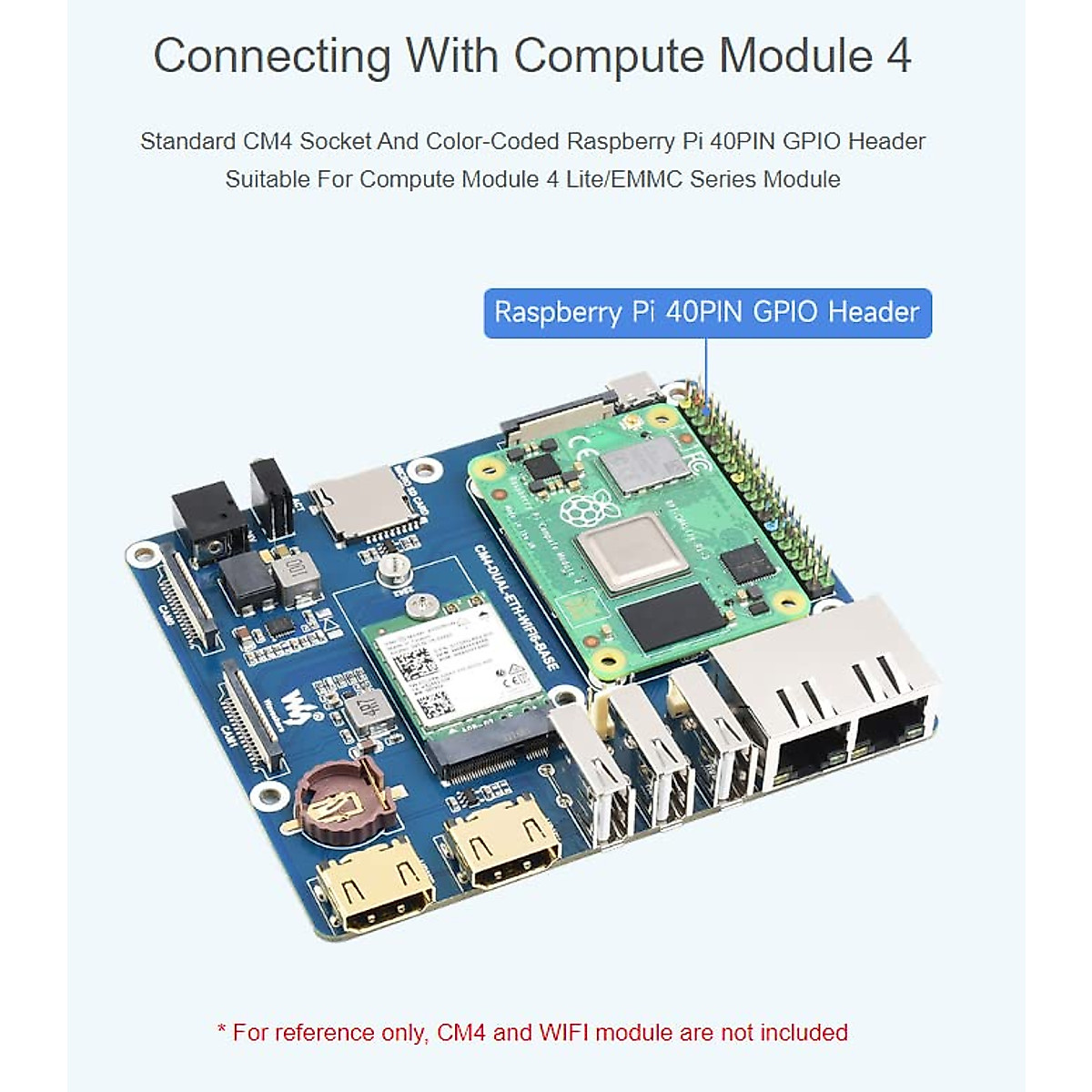 WIFI6 Dual Ethernet Base Board for Compute Module 4, Compatible with WiFi AX210 & AX200 Module,Onboard Gigabit Ethernet RJ45 Connector x1, 100M Ethernet RJ45 Connector x 1,CSI-2 Camera Port x2,etc