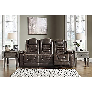 Signature Design by Ashley Game Zone Faux Leather Adjustable Power Reclining Sofa with Cup Holders and Storage, Brown