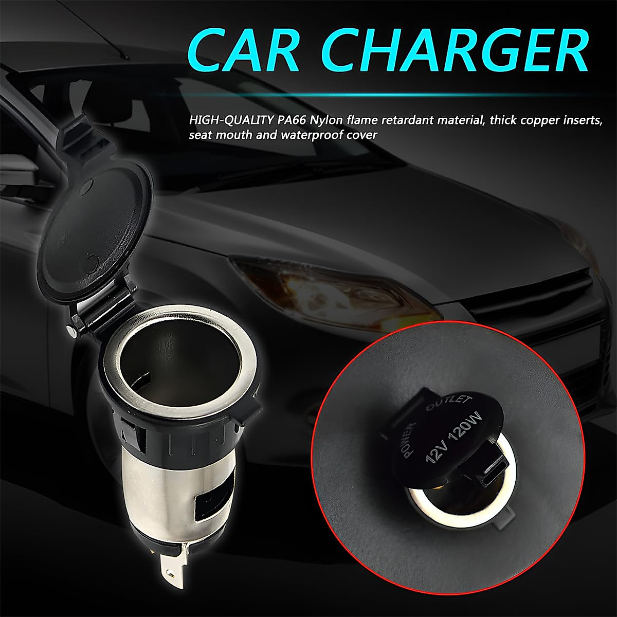 BESULEN 12V-24V Cigarette Lighter Socket, Female Cigarette Lighter Adapter with Extension Cable, Dustproof Plug Power Outlet Socket Replacement for Car Truck Motorcycle Boat Marine ATV RV and More