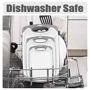 Fotouzy Extra Large Cutting Board Set of 3, BPA Free, Dishwasher Safe, Juice Grooves, Large Thick Plastic Boards, Easy Grip Handle, Non-Slip, Non Porous, Kitchen (Gray)