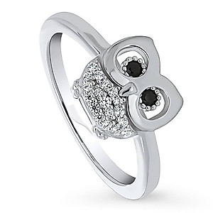 BERRICLE Sterling Silver Owl Cubic Zirconia CZ Fashion Ring for Women, Rhodium Plated Size 5
