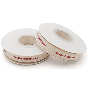 Christmas Ribbon - Cotton Ribbon for Holiday Gift Wrapping - Custom Ribbon Natural 5/8” x 20 Yards - Merry Christmas