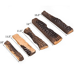Barton 10-Pieces Ceramic Logs Set Gas Vented Fireplace Realistic Fire Log Stackable Logs Fire Place Fire Pit Insert Fireplace (10pcs) Wood Logs