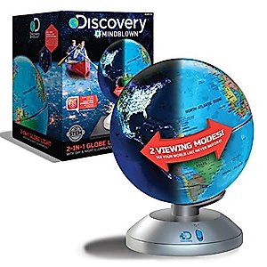 Discovery Kids 2-in-1 World Globe LED Lamp w/Day & Night Modes, STEM Geography Map Educational Toy for Children, Solar System, Light Up Cities and Countries, Rotating w/Display Stand